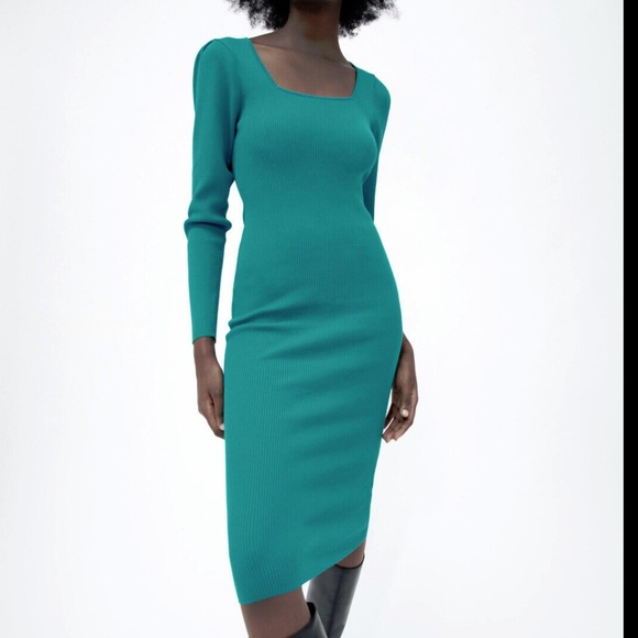 Zara | Dresses | Zara Turquoise Knit Bodycon Dress | Poshmark
